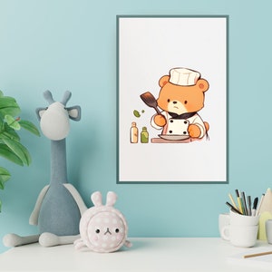 Cute Bear Cooking on Kitchen - Etsy