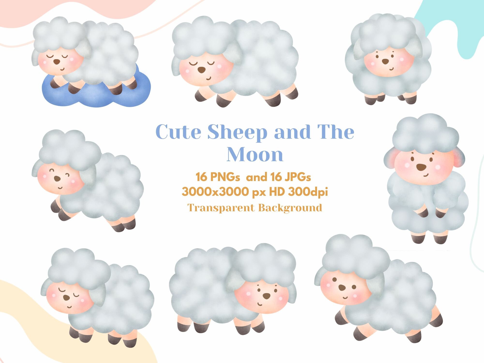 Sheep and the Moon Clipart / Cute Sheep Sleep on the Moon - Etsy