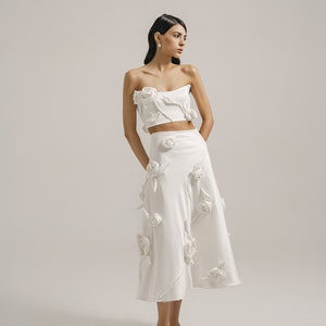 White Satin Bridal Corset Set – Shirt Skirt Wedding Outfit, Stylish ...