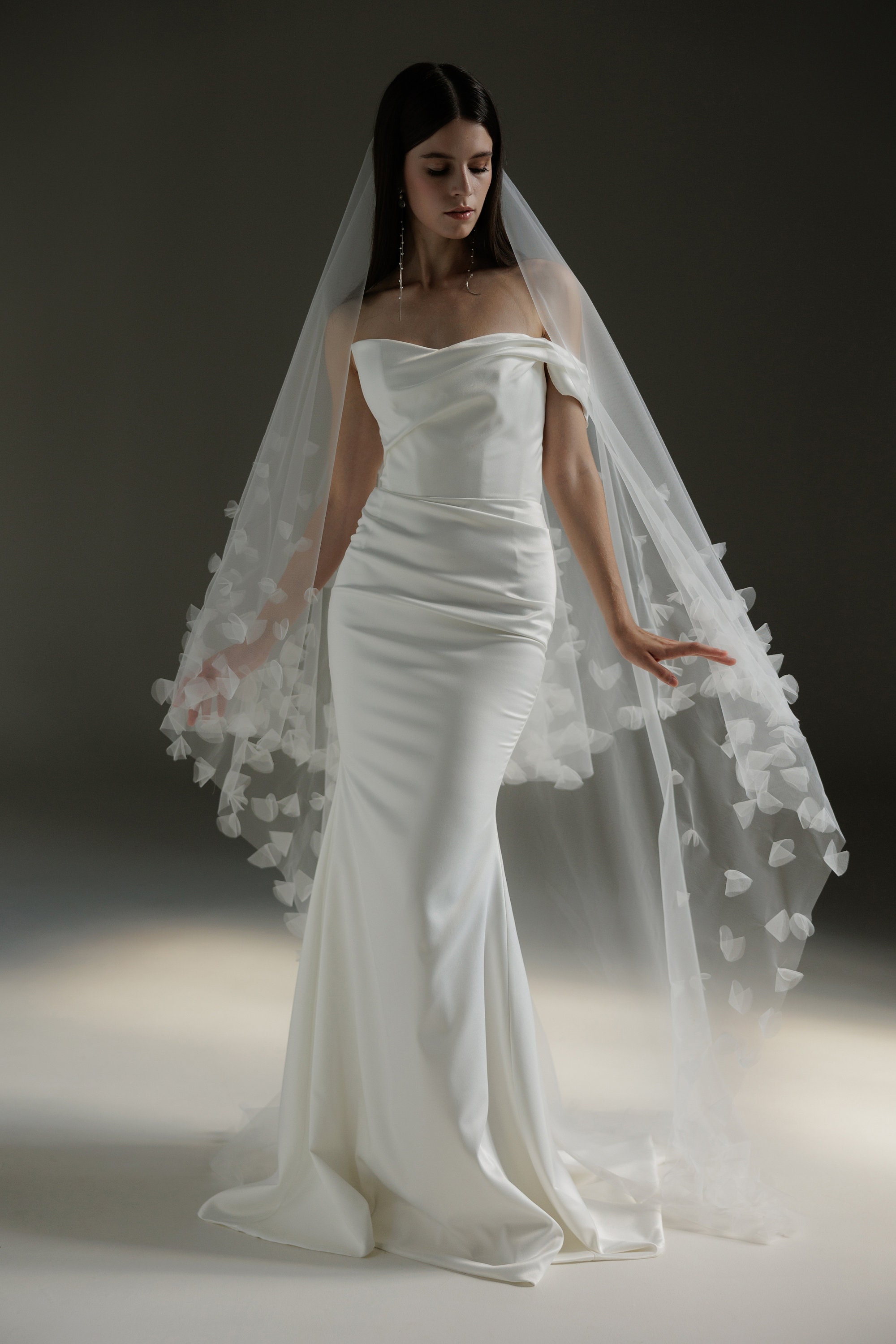 Wedding Veil, Modern Wedding Veil, Long Wedding Veil With Decor, Long ...