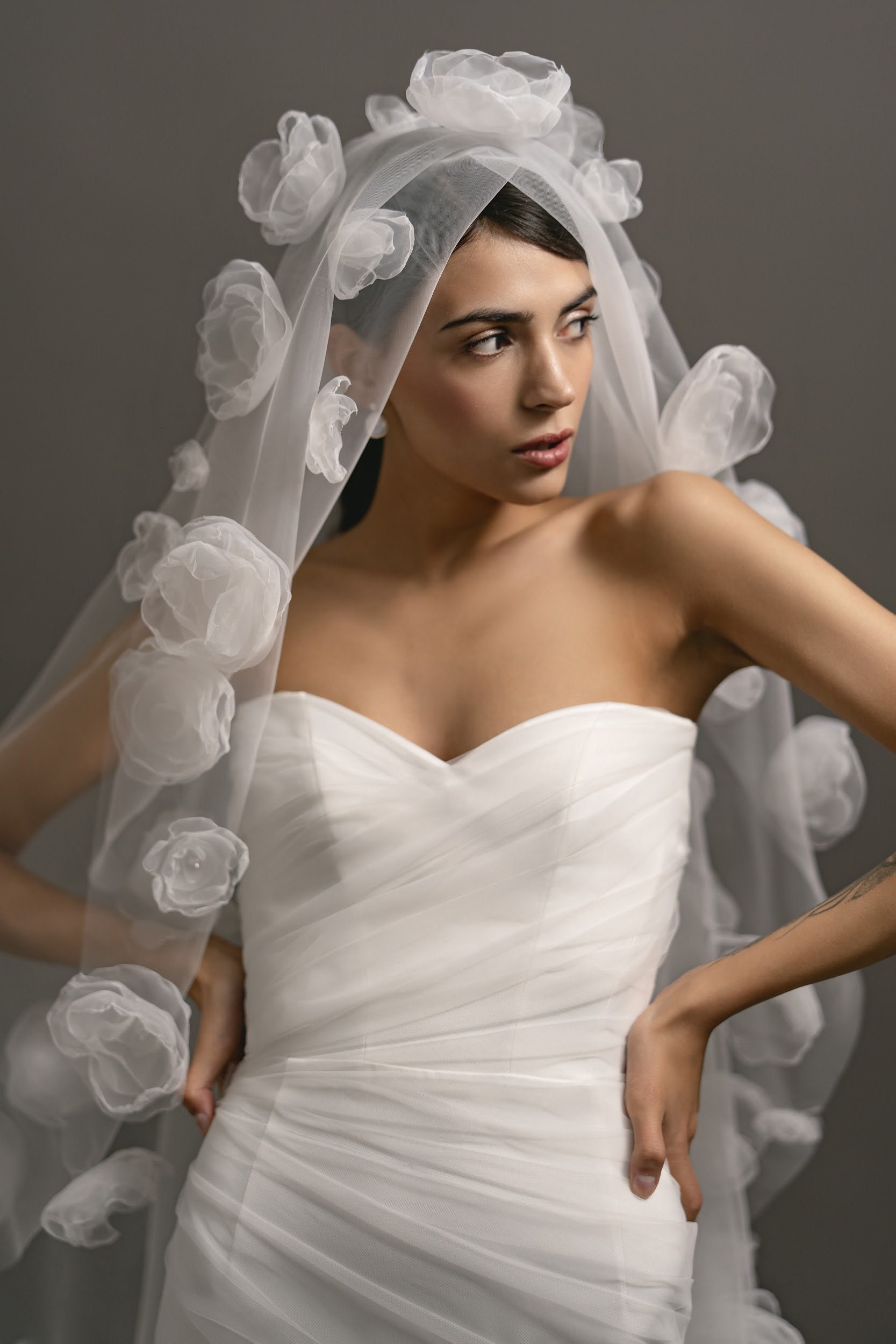 Wedding Veil, Modern Wedding Veil, Long Wedding Veil With Decor, Long ...