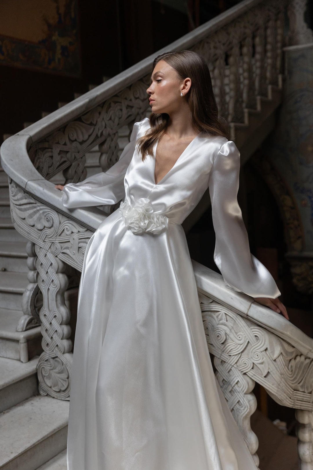 Organza Wedding Dress, Long Sleeve Wedding Dress, Romantic Wedding ...