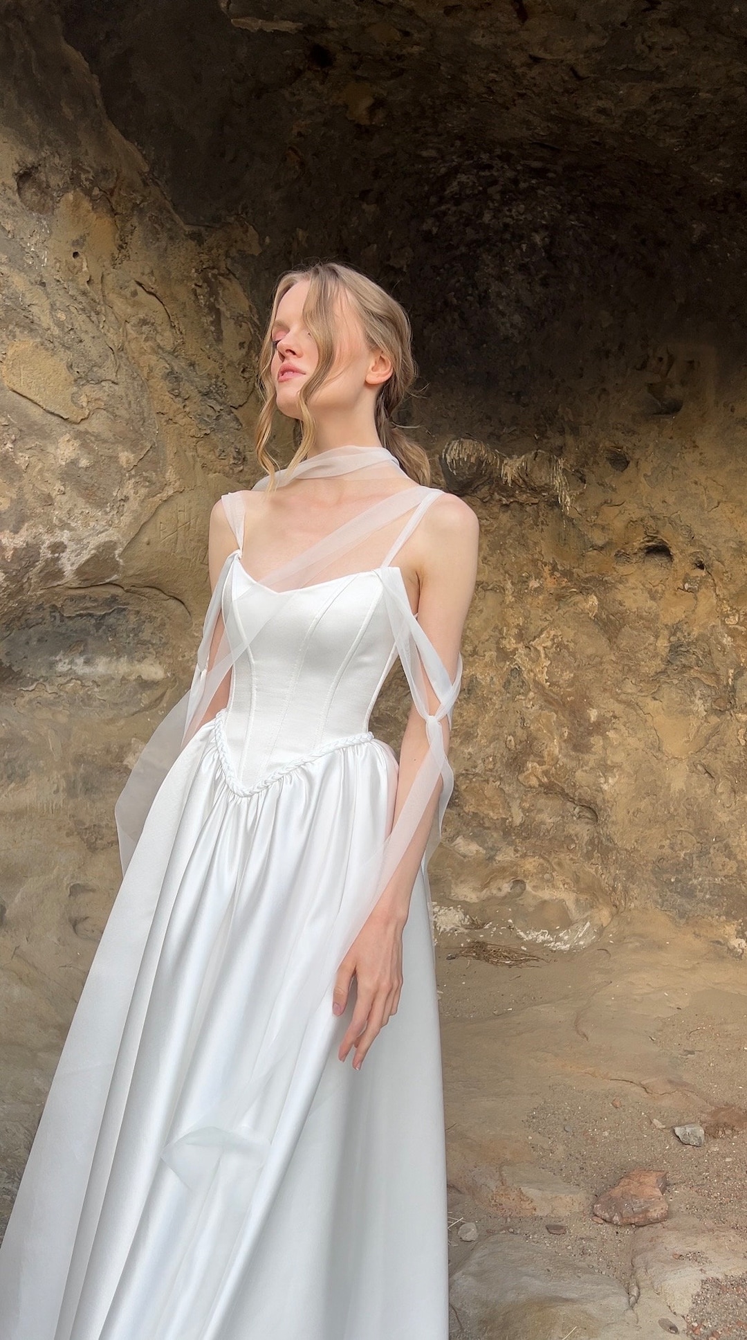 Satin Wedding Dress, Corset Wedding Dress, A-line off Shoulder Wedding ...