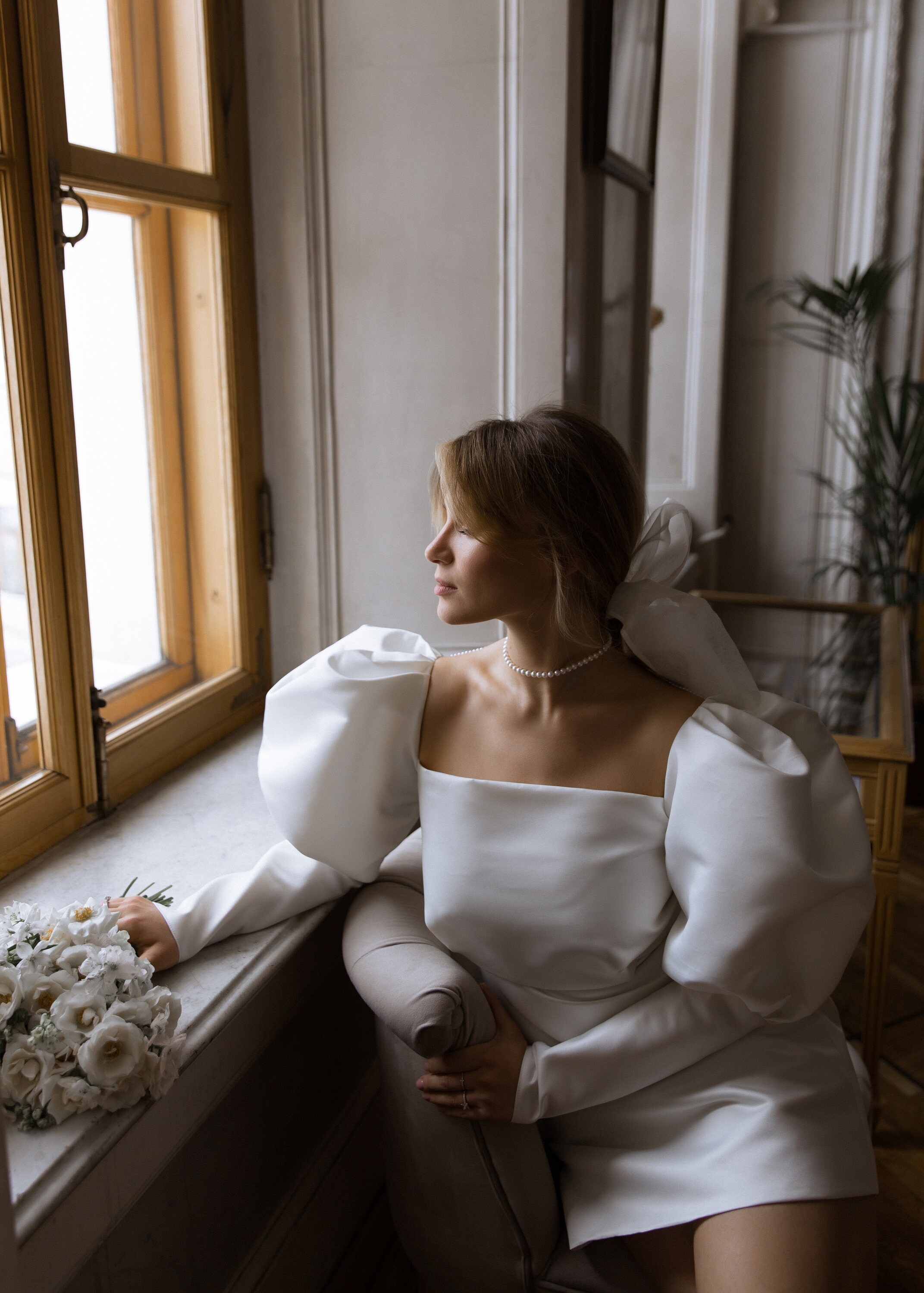 Romantic Short Wedding Dress Long Sleeves, Stylish Mini Wedding Dress ...