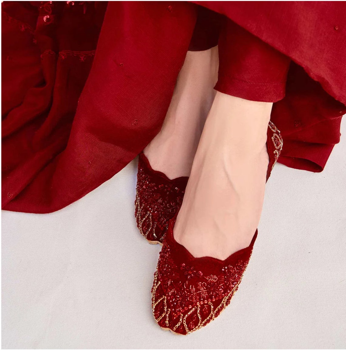 Pearl Ice Red Bridal Khussa Shoes| Ethnic Bridalwear | Punjabi Juttis ...