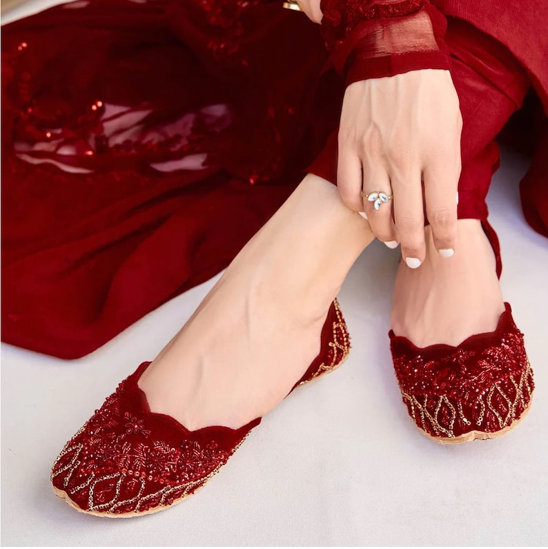 Pearl Ice Red Bridal Khussa Shoes| Ethnic Bridalwear | Punjabi Juttis ...