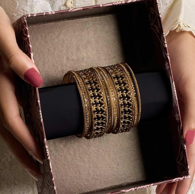 Elegant Gold Plated Bangles Set, Vintage Inspired Wedding, Fashion ...