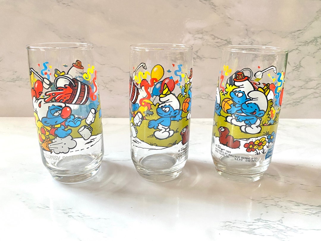Vintage 1983 Clumsy Smurf Drinking Glass - Etsy