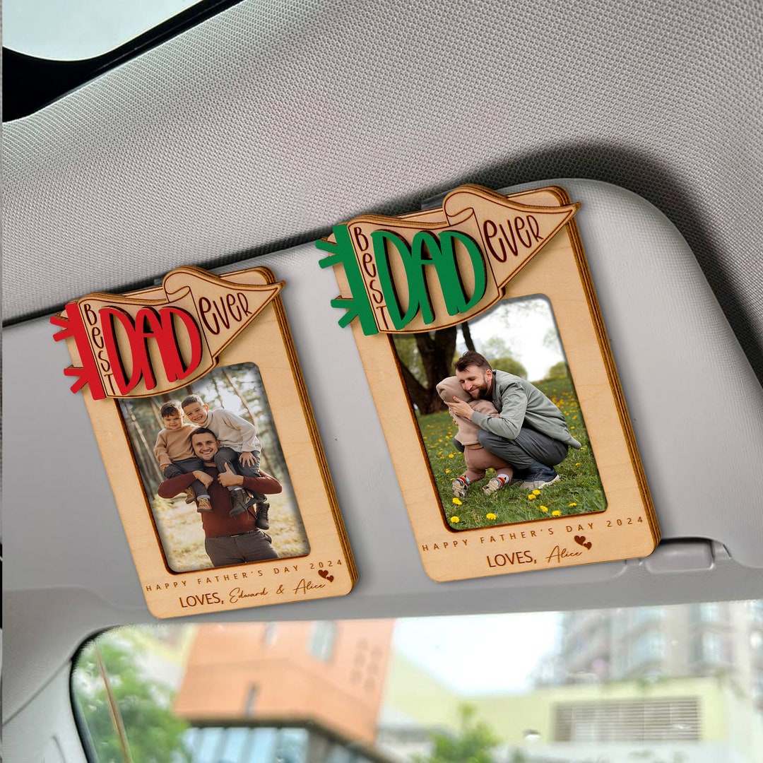 Personalized Dad Picture Frame Car Visor Clip, Father's Day Gift Visor ...