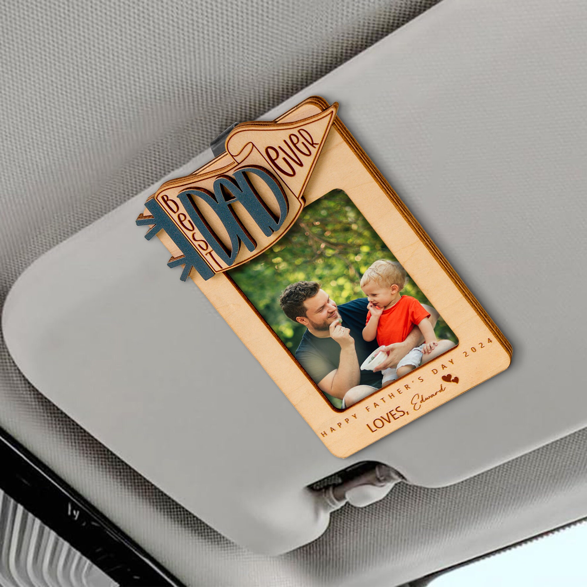 Personalized Dad Picture Frame Car Visor Clip, Father's Day Gift Visor ...