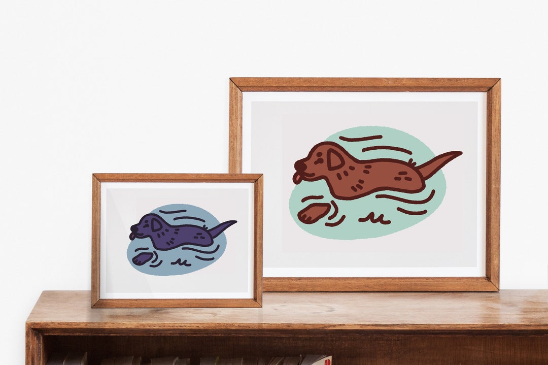 Labrador Retriever Swimming Art Print, Black Lab Art, Yellow Lab Art ...