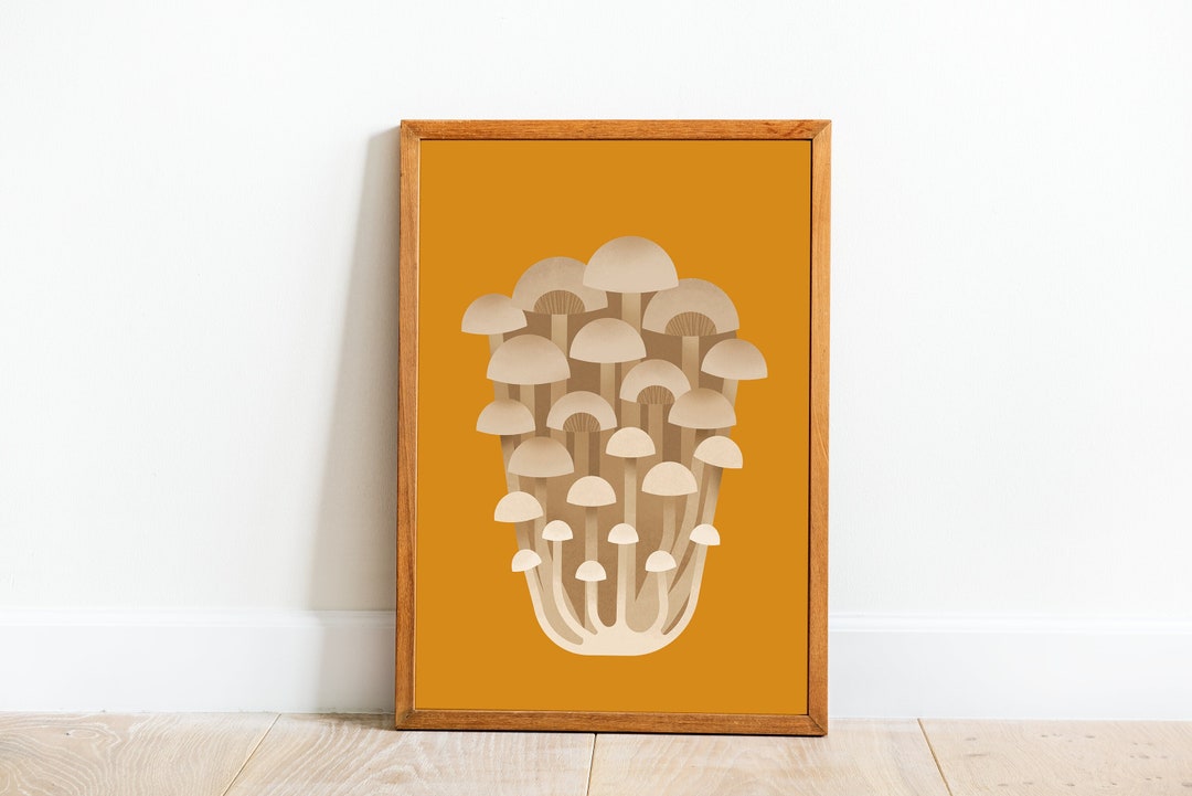 Mushroom Enoki Print, Physical Enoki Art Print, Mushroom Illustration ...
