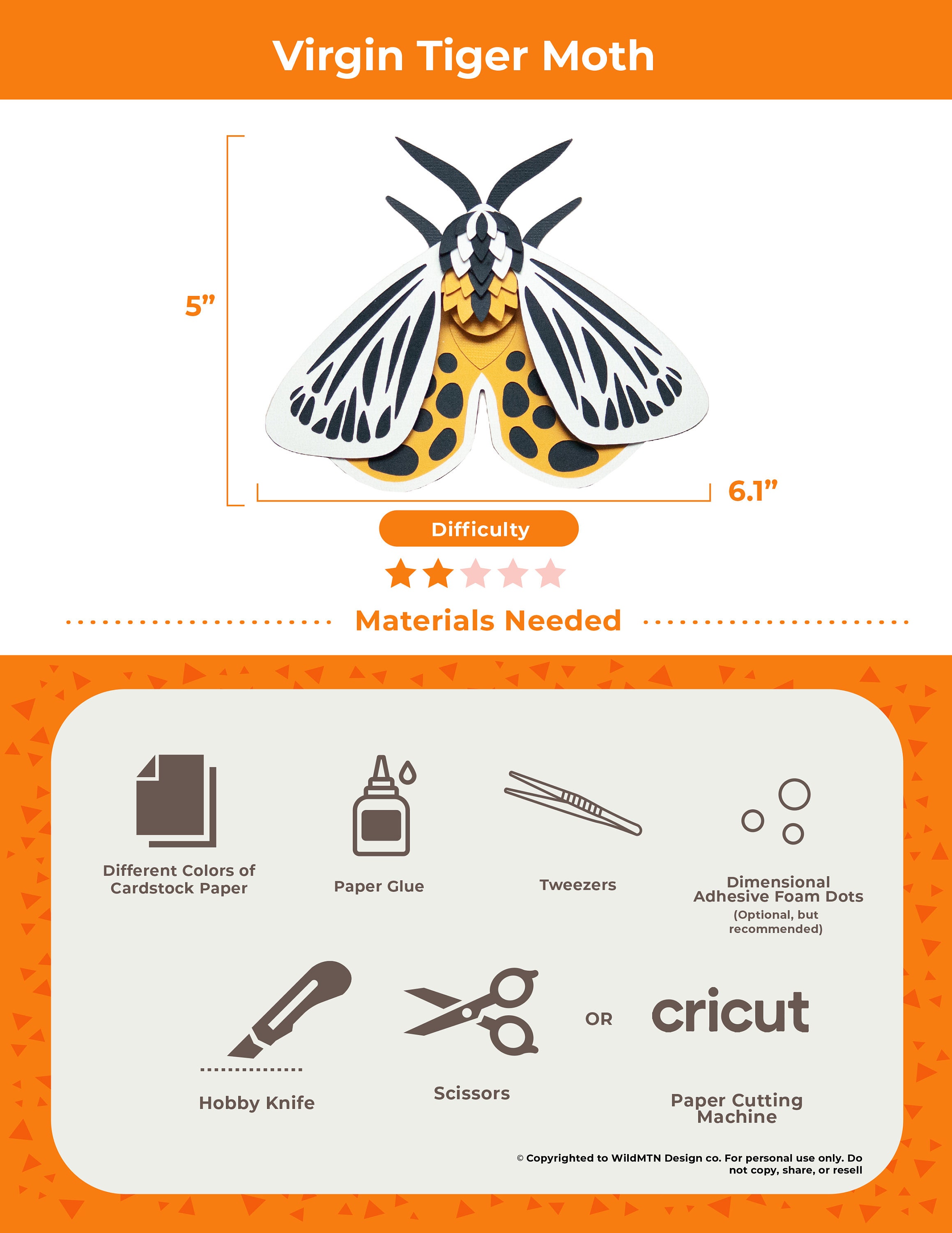 Digital Tiger Moth BUNDLE, Papercraft 3D Moth, DIY Cardstock Moth ...