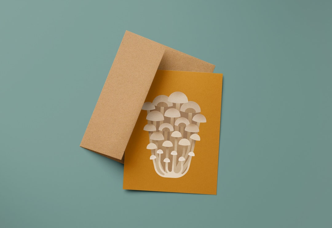 Mushroom Enoki Greeting Card, Enoki Art Print Stationary, Envelope ...