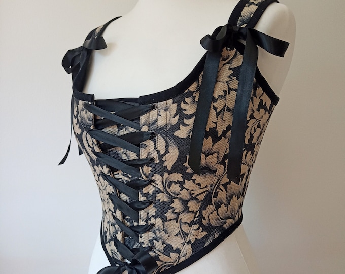 Small Black Linen Renaissance Corset Stays 18th Century Vintage Floral ...