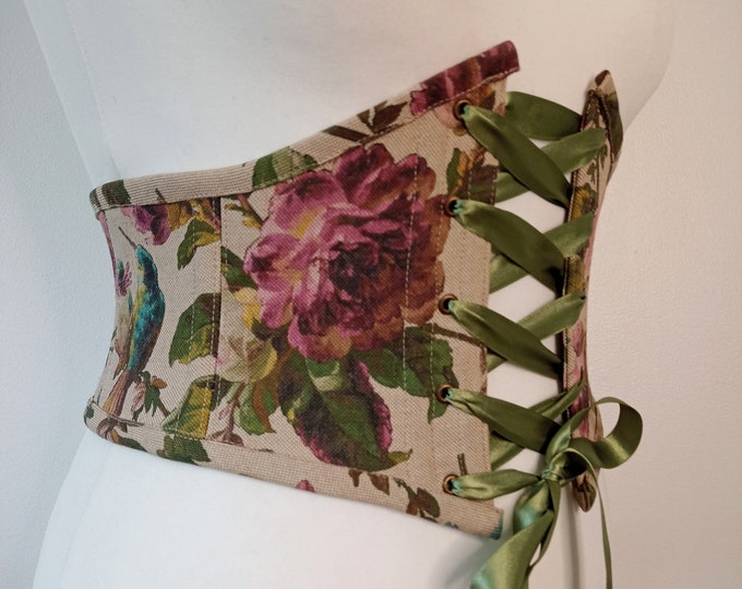 Small Sage Green Floral Rose Corset Belt Front Lacing Renaissance ...