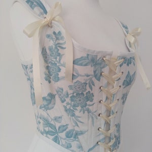Custom Peppermint Bird Toile De Jouy Renaissance Corset 18th Century ...
