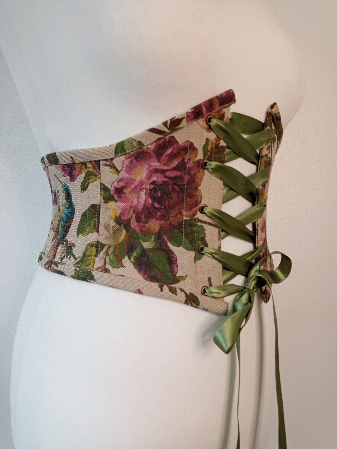 Small Sage Green Floral Rose Corset Belt Front Lacing Renaissance ...