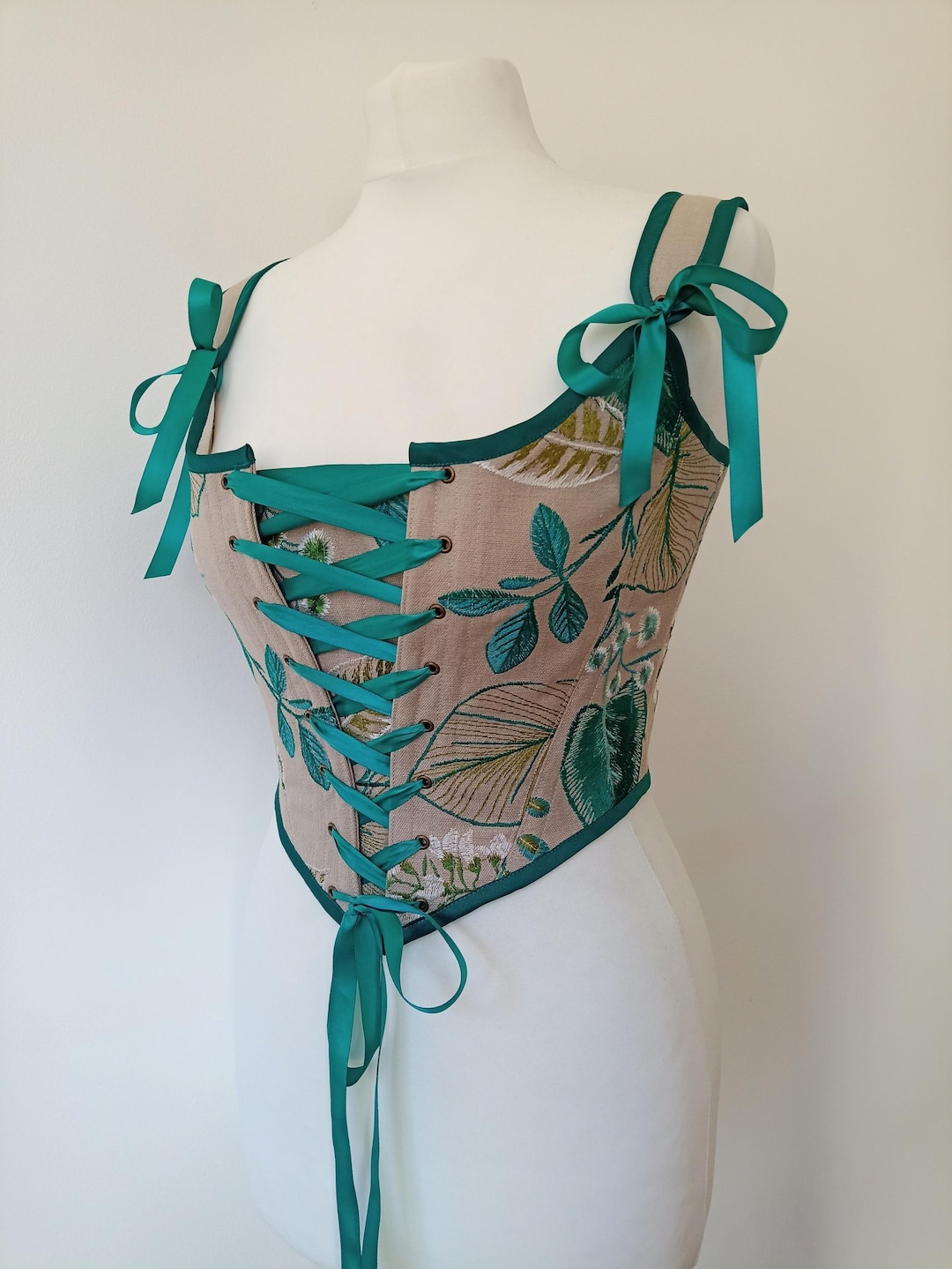 Emerald Green Botanical Renaissance Stays Corset 18th Century Linen ...