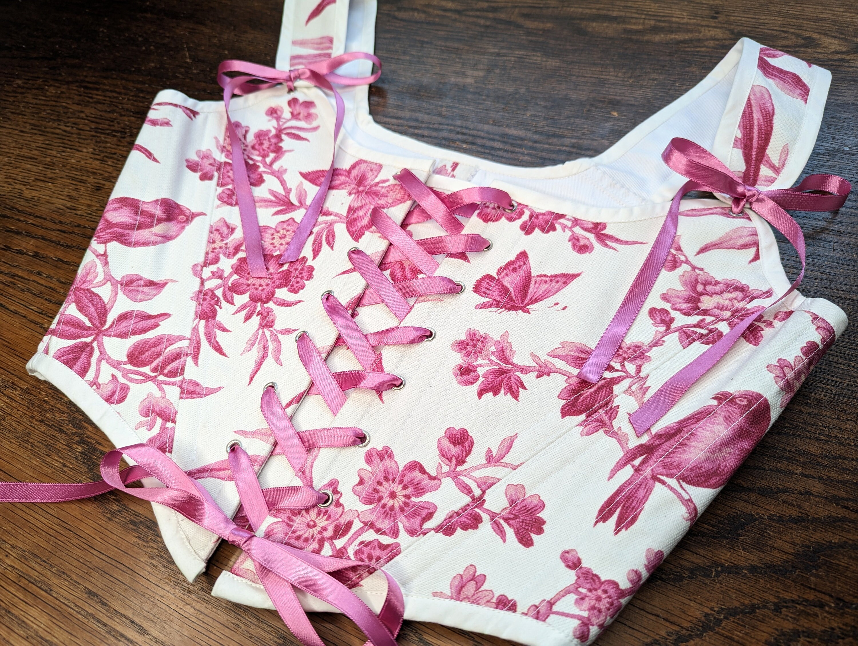 Custom Renaissance Corset Stays 18th Century Toile De Jouy Raspberry ...