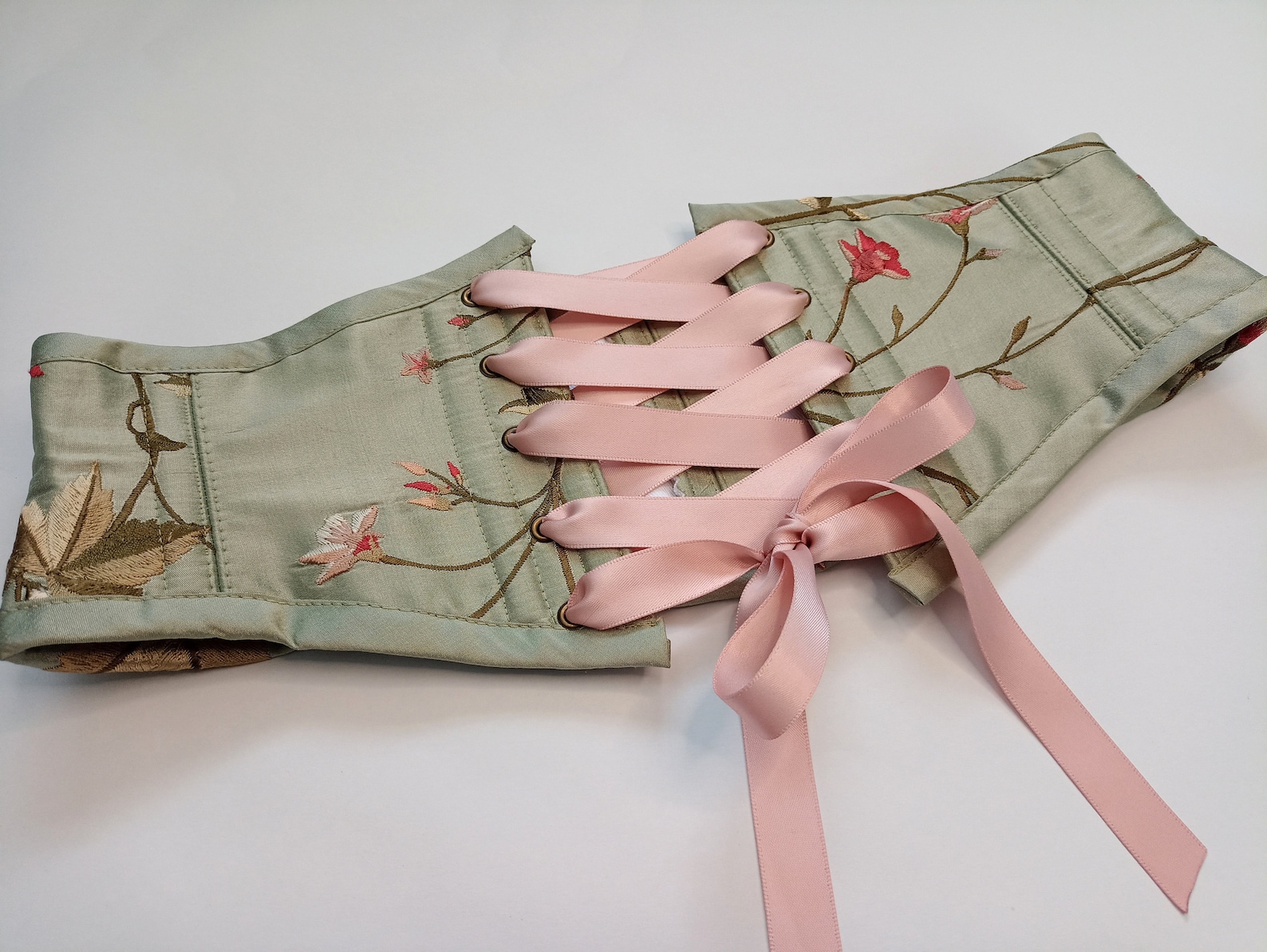 Sage Green Floral Silk Corset Belt Front Lacing Renaissance - Etsy