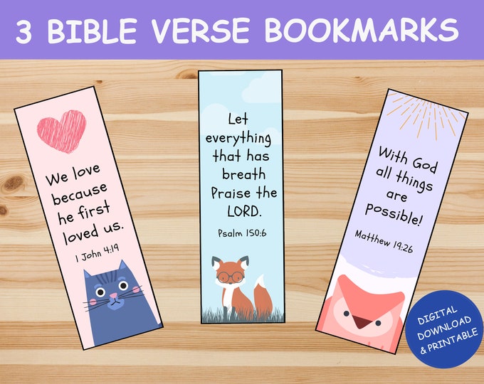 Kids Bible Verse Bookmark, Scripture Bookmark, Kids Bible Verses ...
