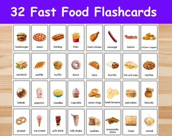 32 Fast Food Flashcards, Kids Printable, Nomenclature Cards, Toddler ...