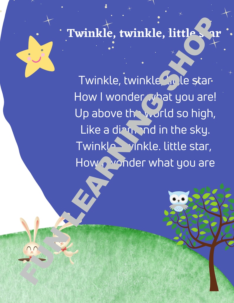 Twinkle Twinkle Little Star Activity Sheets, Nursery Rhyme (digital ...