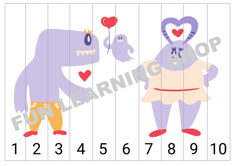 9 Printable Number Sequence Puzzles. Cute Monster Puzzles, Number ...