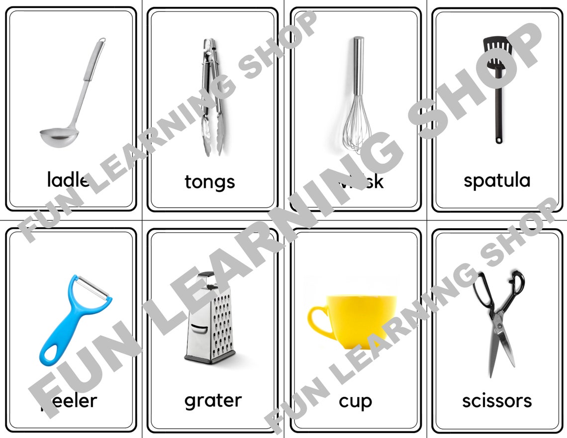 32 Kitchen Flashcards / Utensils, Appliances Image Cards for Kids, Preschoolers. Nomenclature ...