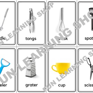 32 Kitchen Flashcards / Utensils, Appliances Image Cards for Kids ...