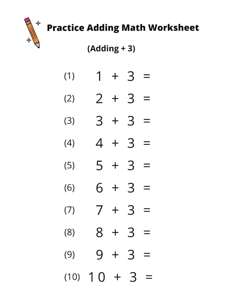 10 Printable Addition Math Worksheets. Adding by 3. Numbers 1-20 ...