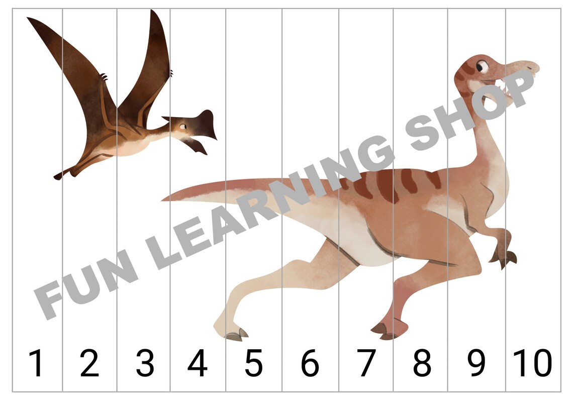 9 Dinosaurs Printable Number Sequence Puzzles. Number 1-10. | Etsy