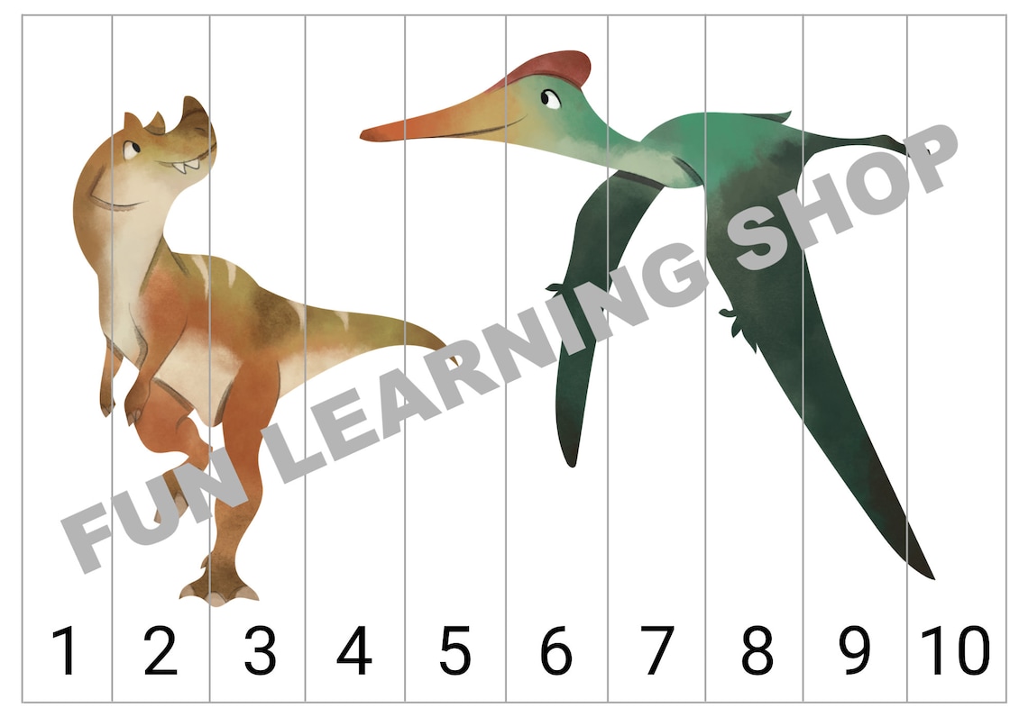 9 Dinosaurs Printable Number Sequence Puzzles. Number 1-10. - Etsy