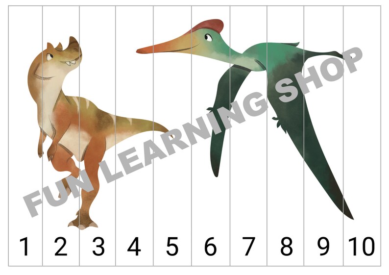 9 Dinosaurs Printable Number Sequence Puzzles. Number 1-10. - Etsy