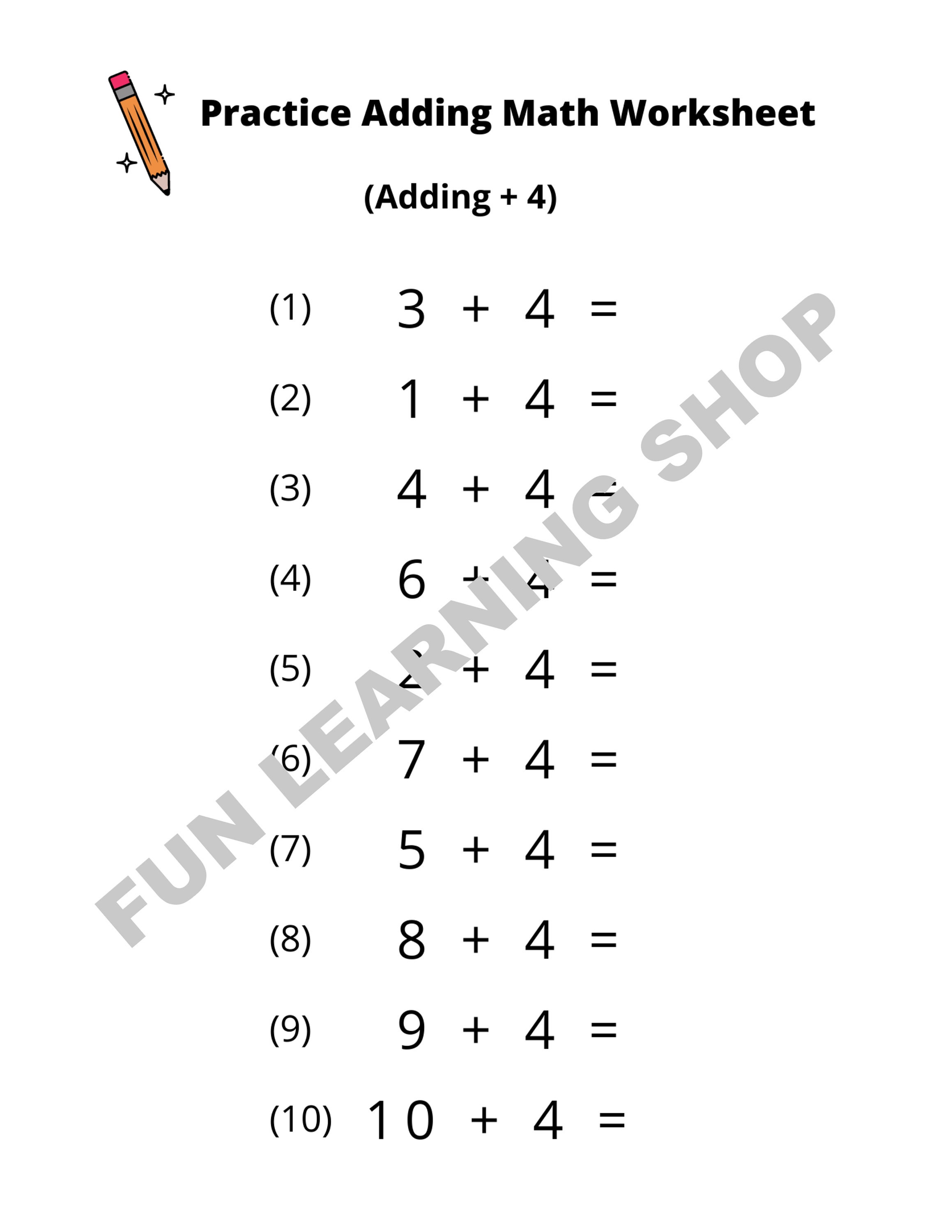 10 Printable Addition Math Worksheets. Adding by 4. Numbers 1-20 ...