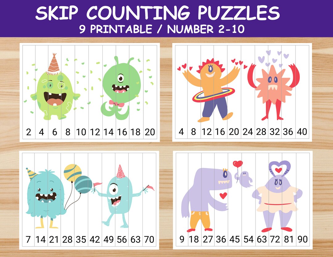 Cute Monster Skip Counting Puzzles 2-10 – Printable Math (PDF) - Etsy