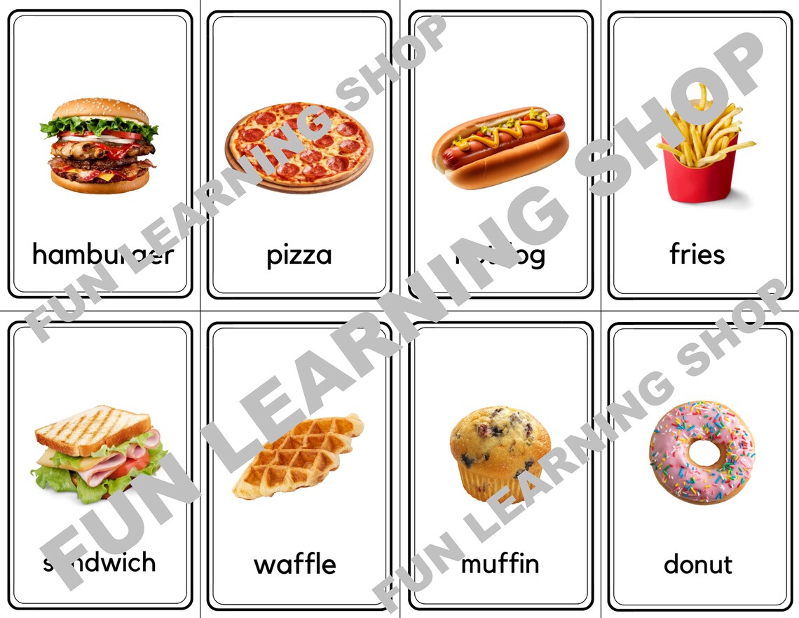 32 Fast Food Flashcards / Image Cards for Kids, Preschool. Nomenclature ...