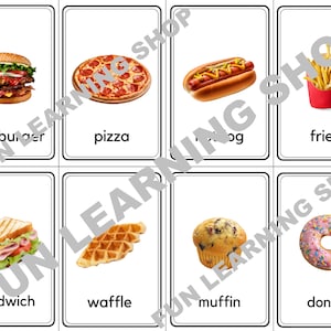 32 Fast Food Flashcards / Image Cards for Kids, Preschool. Nomenclature ...