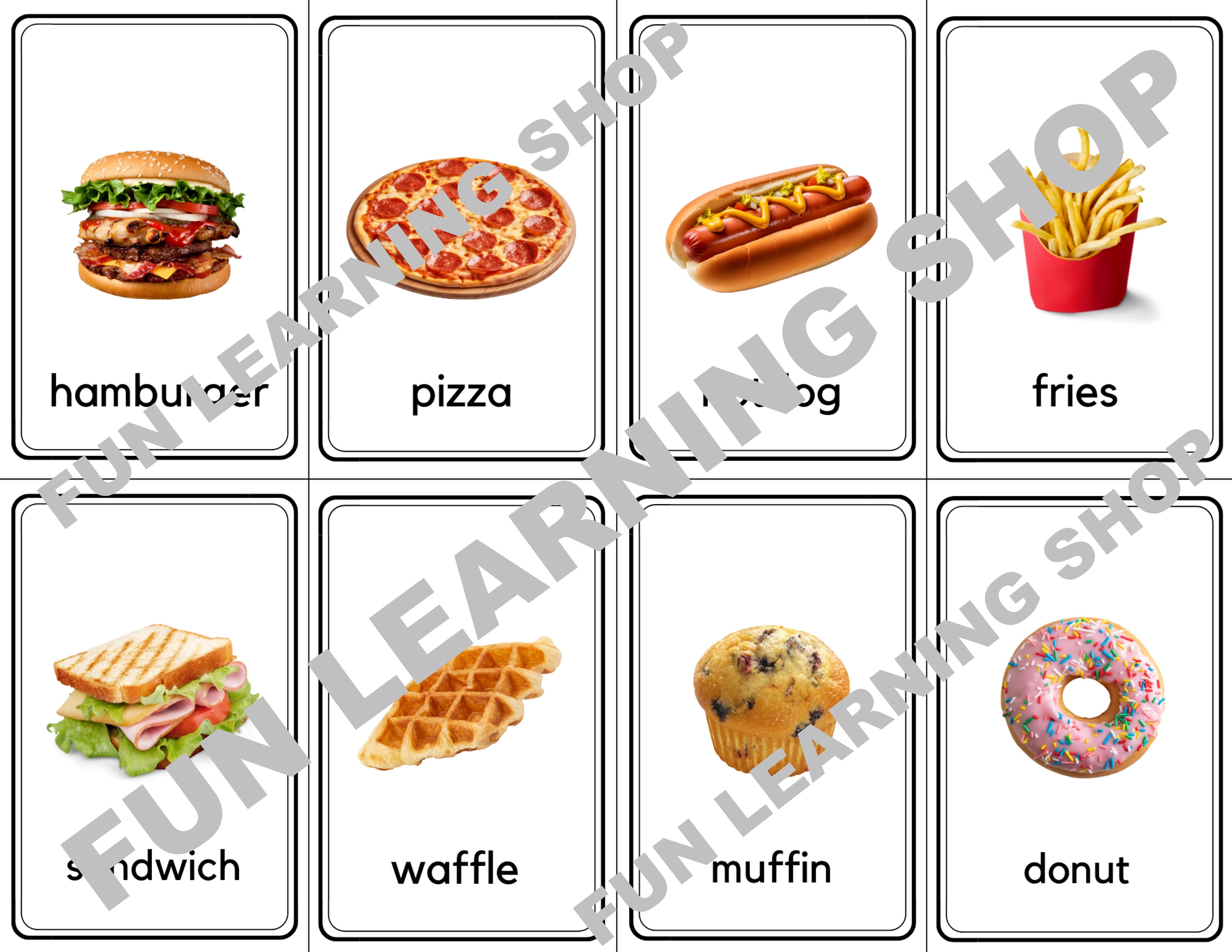 32 Fast Food Flashcards / Image Cards for Kids, Preschool. Nomenclature ...
