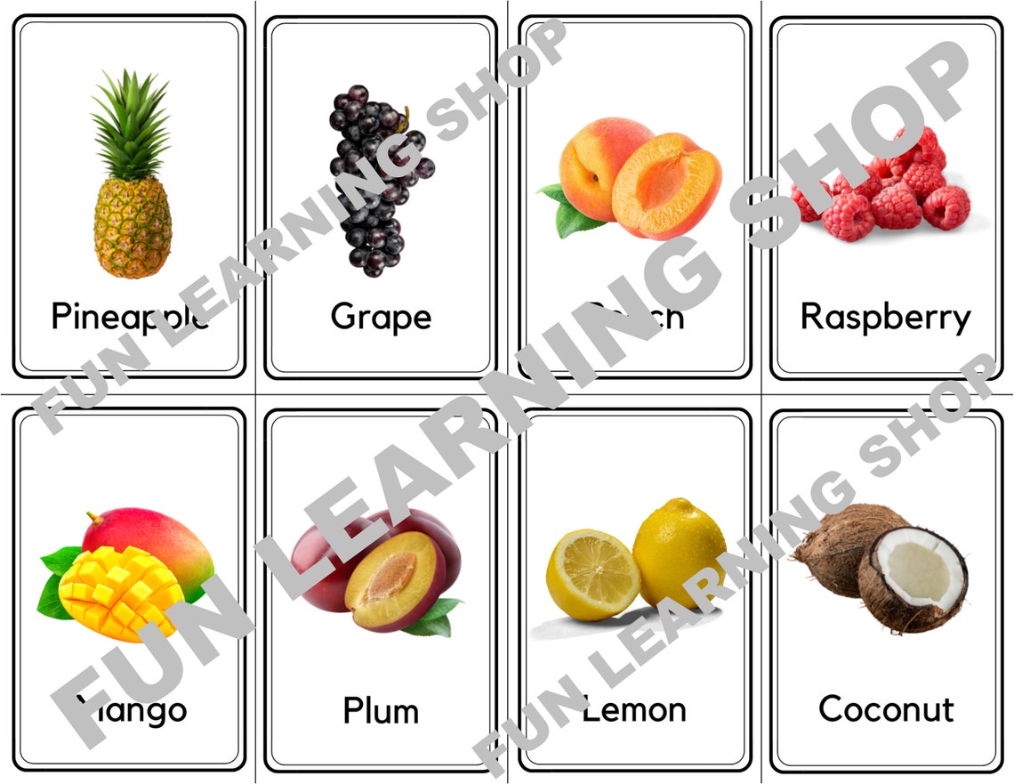 24 Fruits Flashcards / Image Cards for Kids. Nomenclature Cards. PDF ...