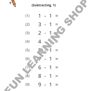 10 Printable Subtraction Math Worksheets. Subtracting 1. Numbers 1-20 ...