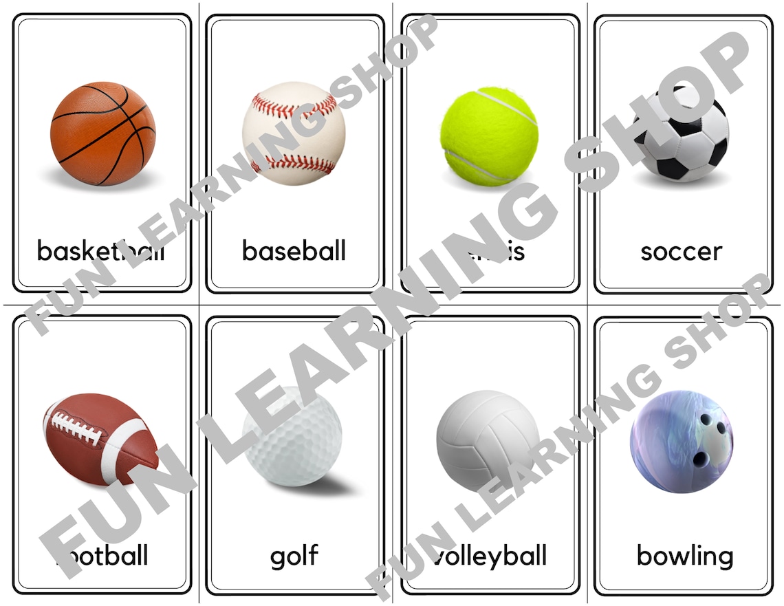 16 Sports Balls Flashcards / Image Cards for Kids, Preschoolers ...