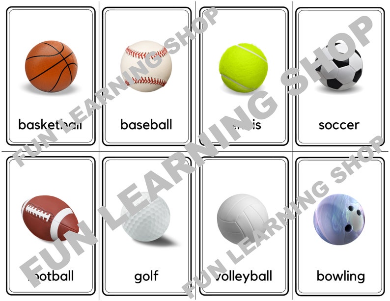 16 Sports Balls Flashcards / Image Cards for Kids, Preschoolers ...