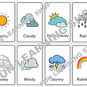 16 Weather Flashcards / Image Cards for Kids, Preschoolers ...