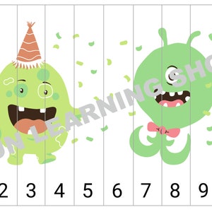 9 Printable Number Sequence Puzzles. Cute Monster Puzzles, Number ...