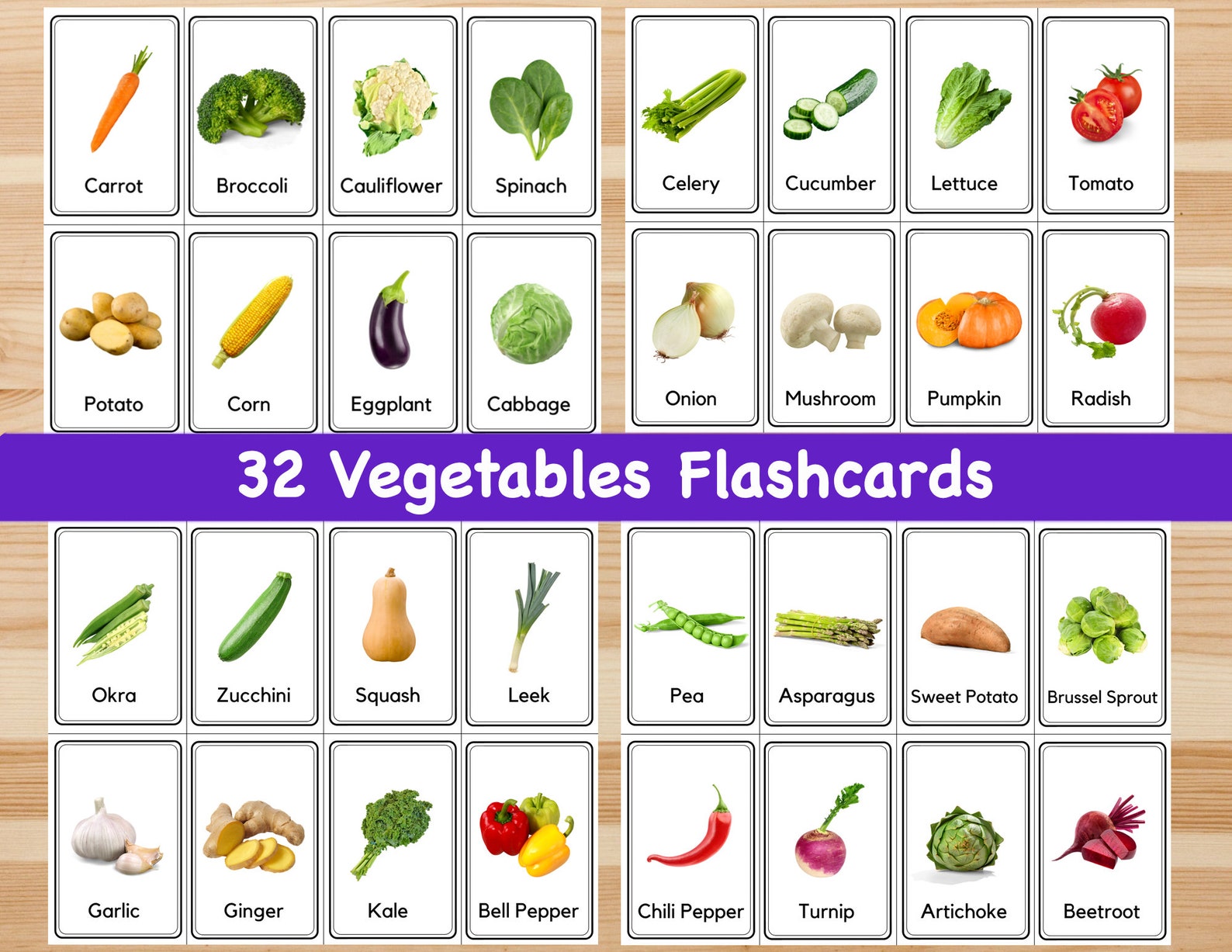 32 Vegetables Flashcards / Image Cards for Kids Preschool. - Etsy