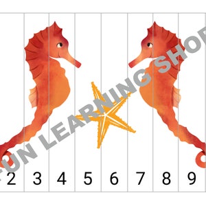 9 Sea Animal Printable Number Sequence Puzzles. Number 1-10 - Etsy