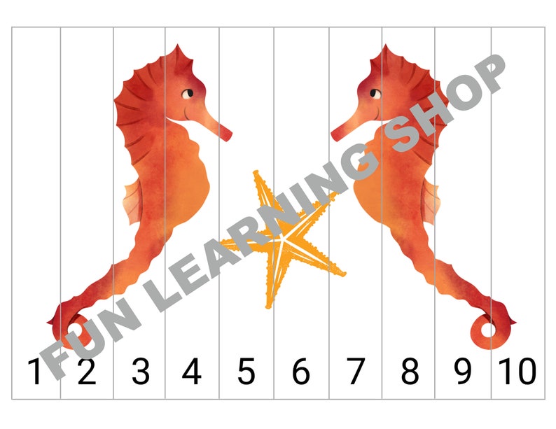 9 Sea Animal Printable Number Sequence Puzzles. Number 1-10 - Etsy