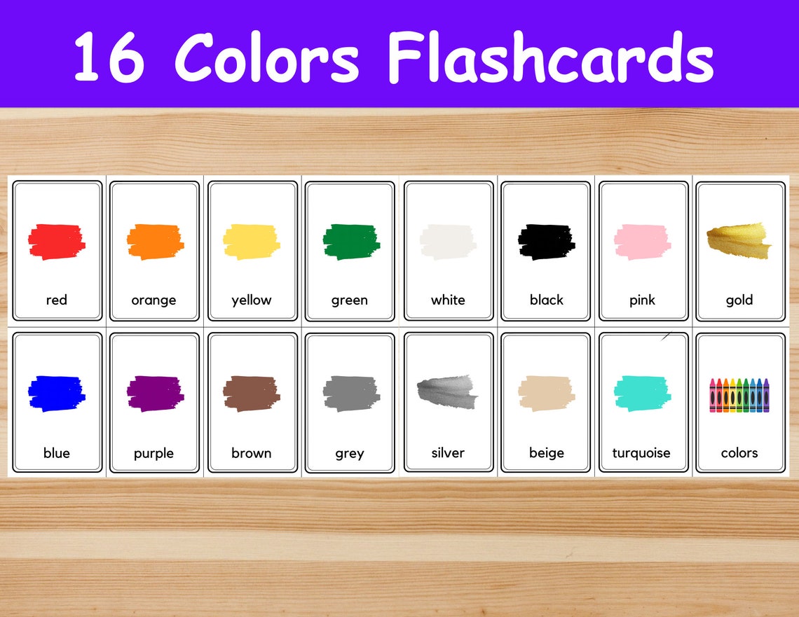 16 Colors Flashcards / Image Cards for Kids, Preschoolers. Nomenclature ...